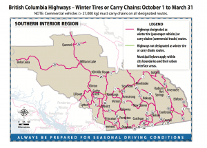 Winter Tires Required On Select BC Highways Beginning October 1