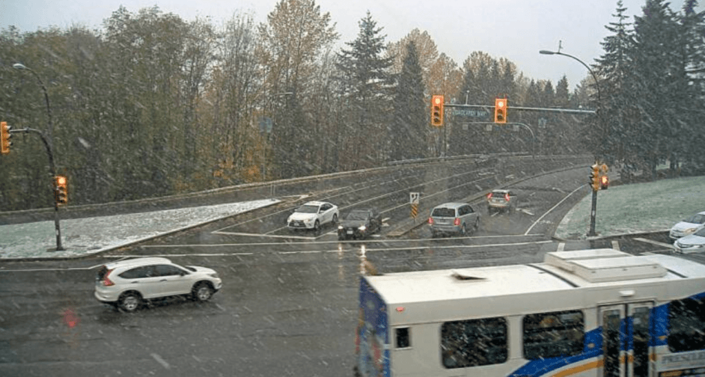 Snow Begins To Fall Atop Burnaby Mountain (Photos + Videos)