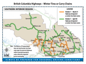 Winter Tires Required On BC Highways; $121 Fine If Drivers Ignore