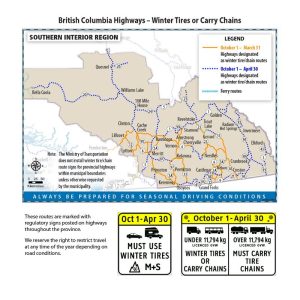 Winter Tires Required On These B.C. Highways Staring October 1